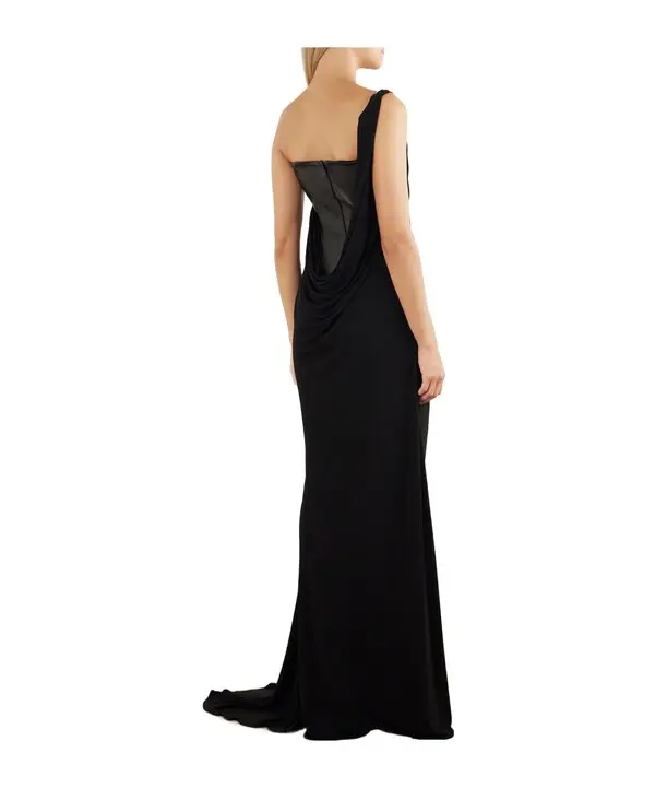 Alex Perry Asymmetric Leather And Jersey Gown