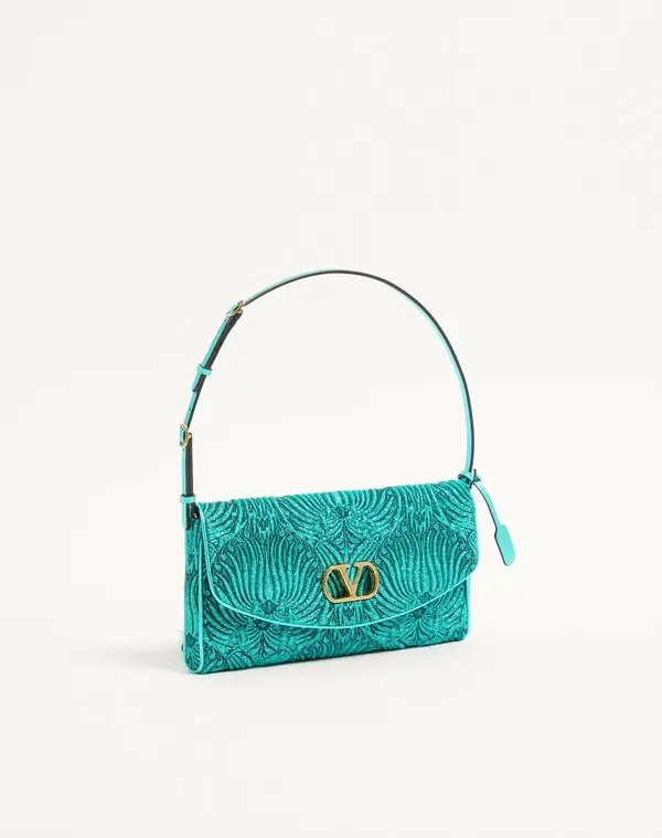 Valentino Garavani Devain Small Shoulder Bag In Jacquard Cloqué Lurex Fabric