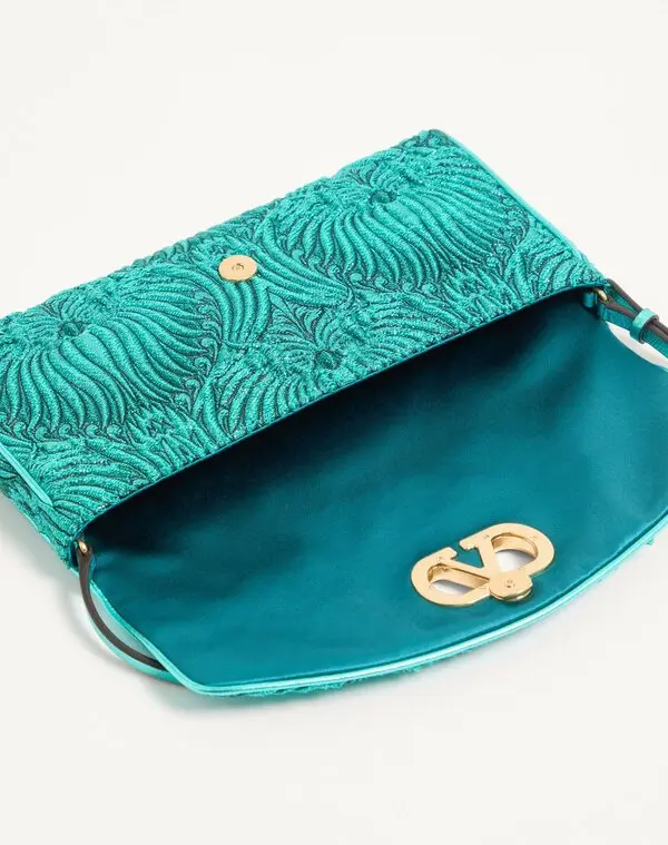 Valentino Garavani Devain Small Shoulder Bag In Jacquard Cloqué Lurex Fabric