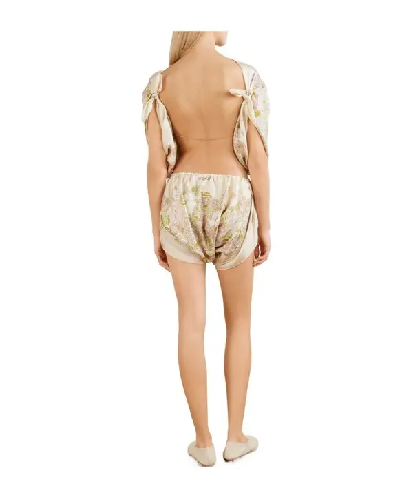 Calvin Klein Ruched Floral-print Silk Mini Shorts