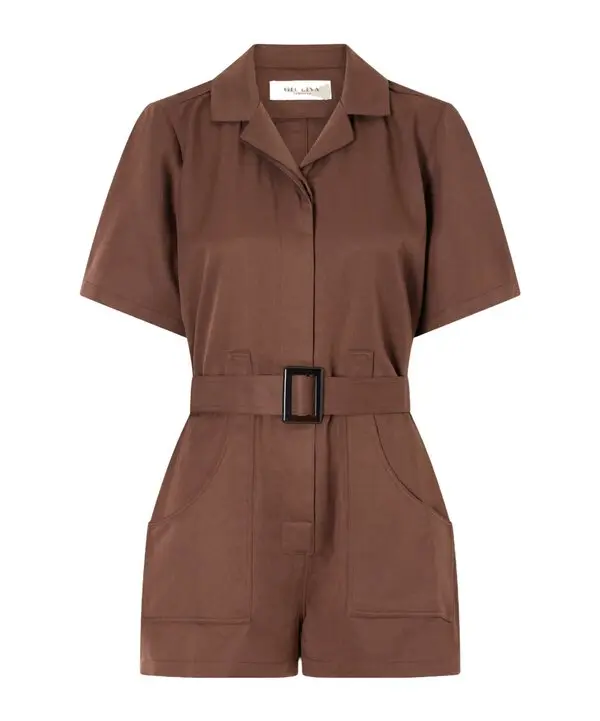 Giuliva Heritage Belted Silk And Linen-blend Playsuit - Red
