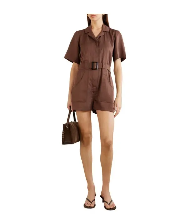Giuliva Heritage Belted Silk And Linen-blend Playsuit