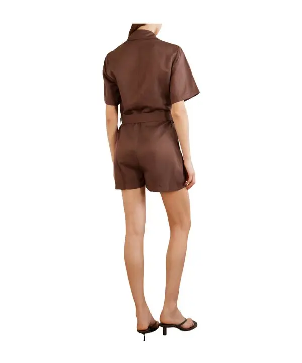 Giuliva Heritage Belted Silk And Linen-blend Playsuit