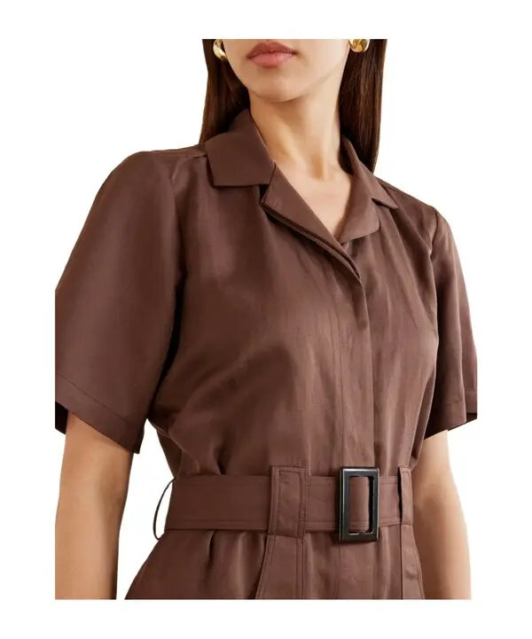 Giuliva Heritage Belted Silk And Linen-blend Playsuit