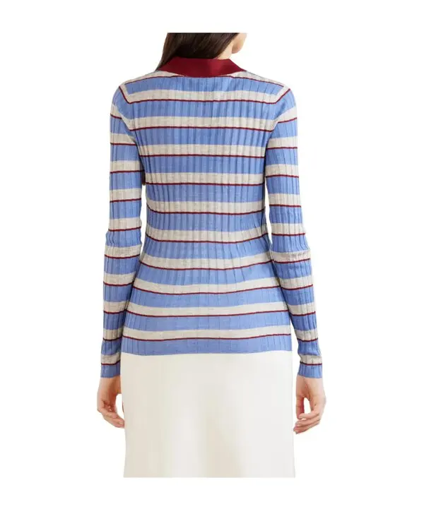 Brandon Maxwell Striped Silk And Cashmere-blend Polo Sweater - Blue