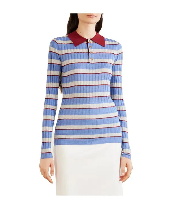 Brandon Maxwell Striped Silk And Cashmere-blend Polo Sweater - No