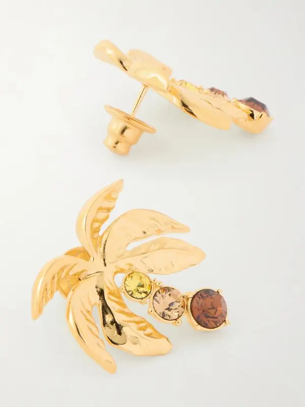 Oscar De La Renta Palm Tree Crystal-embellished Gold-tone Earrings