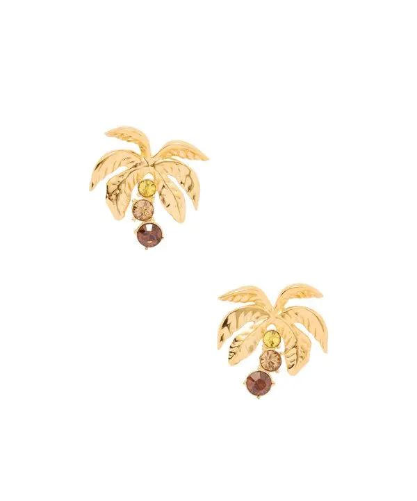 Oscar De La Renta Palm Tree Crystal-embellished Gold-tone Clip Earrings - Yellow
