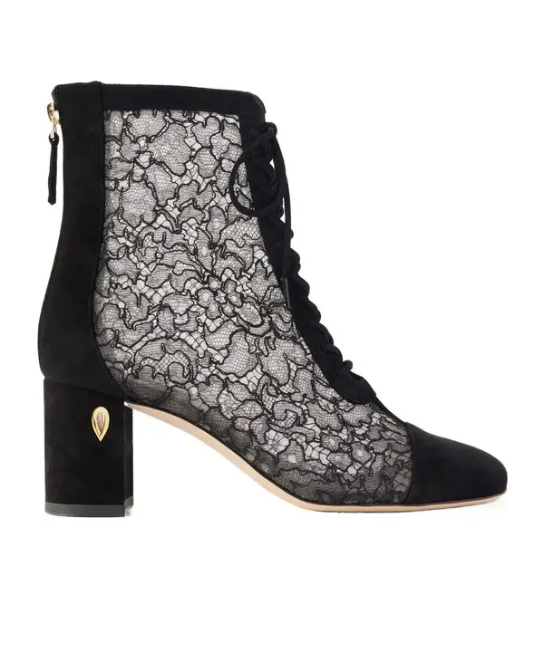Jennifer Chamandi Lace-trimmed Suede Ankle Boots - No