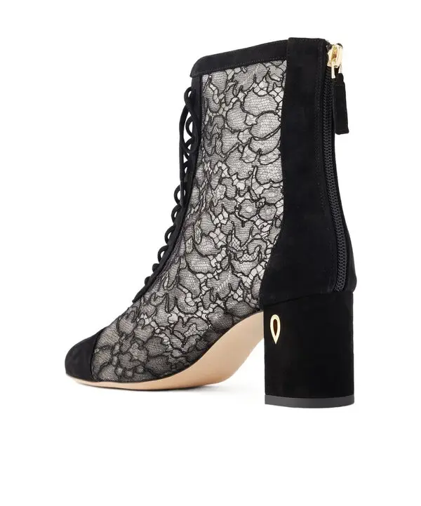 Jennifer Chamandi Lace-trimmed Suede Ankle Boots