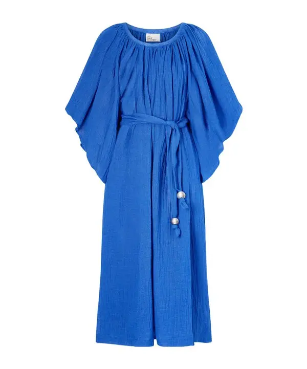 Lisa Marie Fernandez Embellished Belted Crinkled Linen-blend Gauze Midi Dress - No
