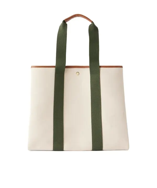 Rue De Verneuil Large Leather And Webbing-trimmed Canvas Tote - Nude