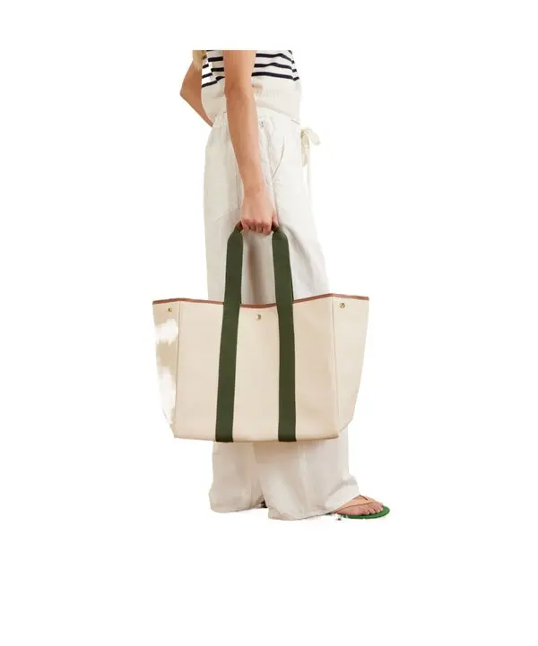 Rue De Verneuil Large Leather And Webbing-trimmed Canvas Tote