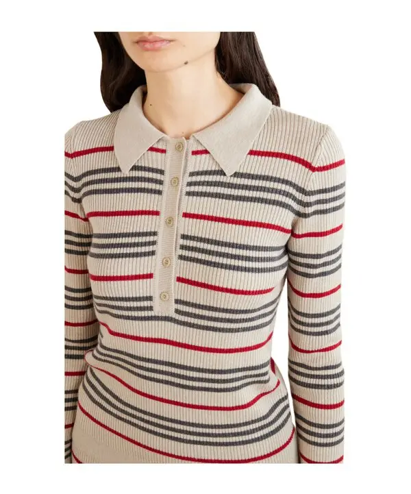 THE ELDER STATESMAN Striped Wool, Silk And Linen-blend Knitted Polo