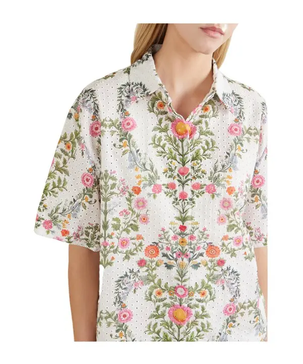 Borgo De Nor Printed Broderie Anglaise Cotton Shirt