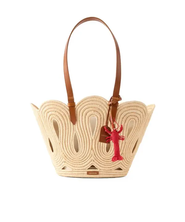 AQUAZZURA Artiste Medium Leather-trimmed Raffia Tote - No