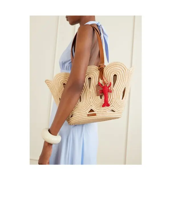 AQUAZZURA Artiste Medium Leather-trimmed Raffia Tote