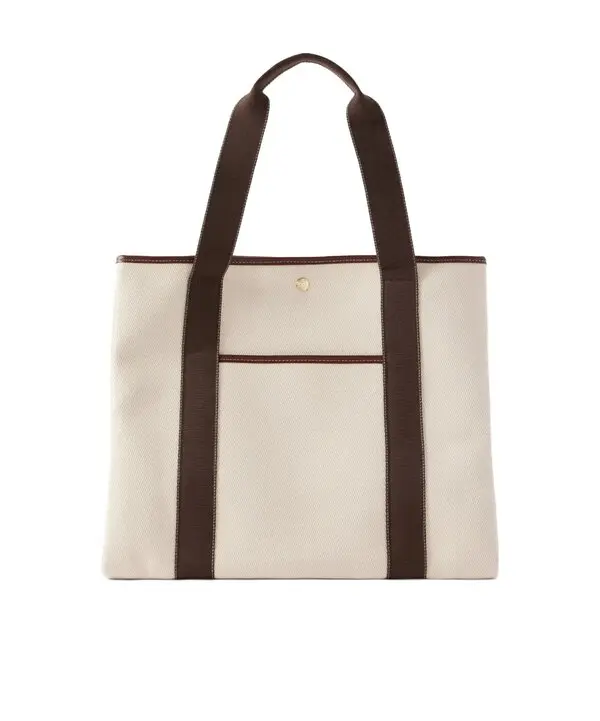 Rue De Verneuil Large Leather And Webbing-trimmed Canvas Tote - Nude