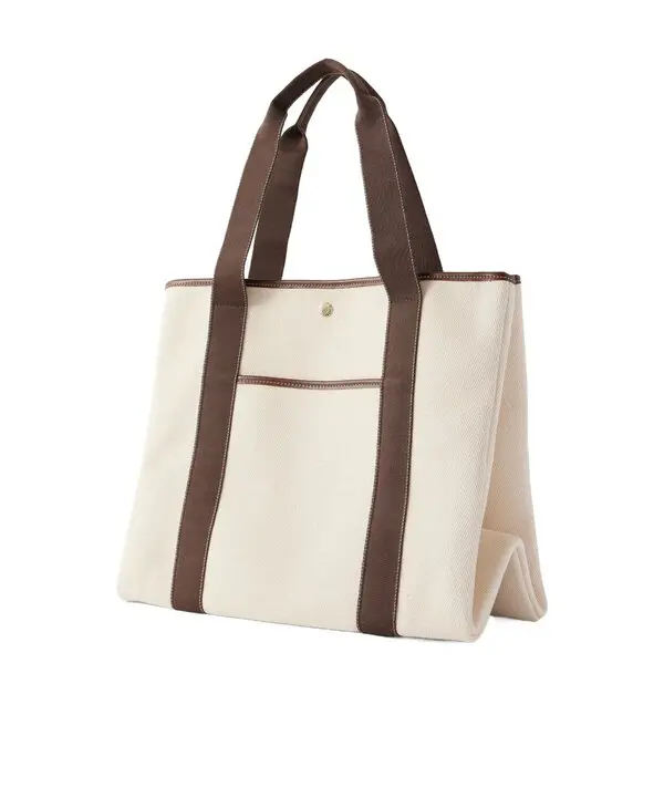 Rue De Verneuil Large Leather And Webbing-trimmed Canvas Tote