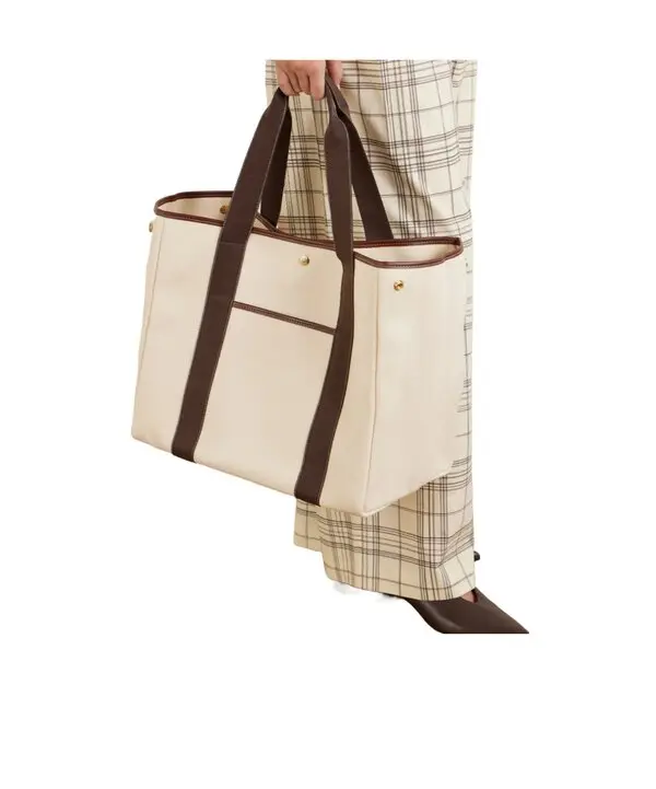 Rue De Verneuil Large Leather And Webbing-trimmed Canvas Tote