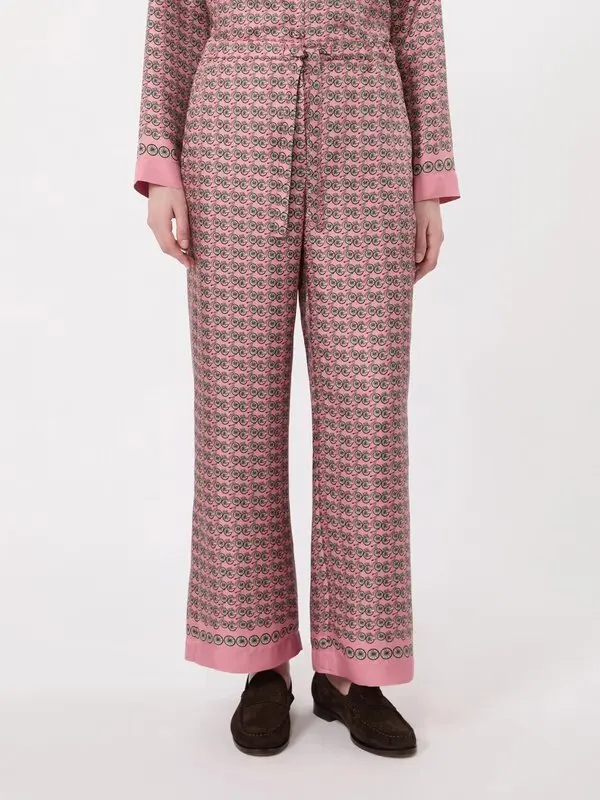 Max Mara Printed Silk Twill Trousers With Drawstring