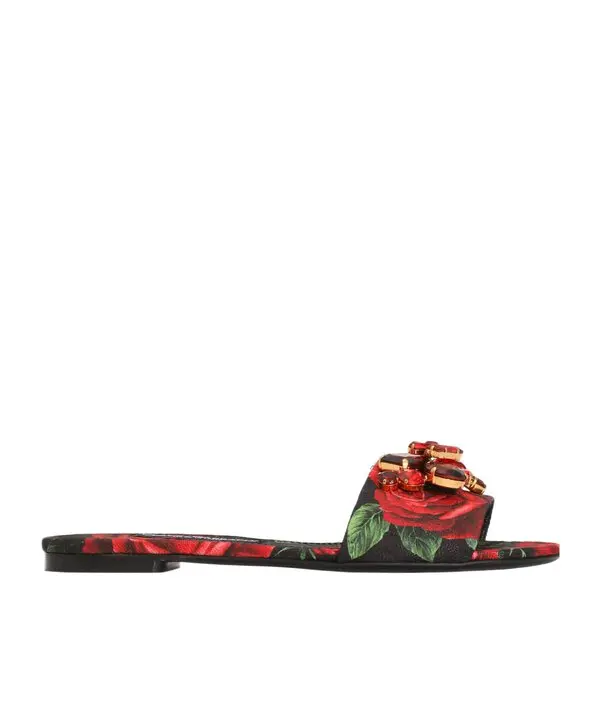 Dolce & Gabbana Rose-print Brocade Flat Slides - Multicolor