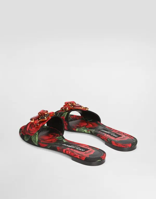Dolce & Gabbana Rose-print Brocade Flat Slides - Multicolor
