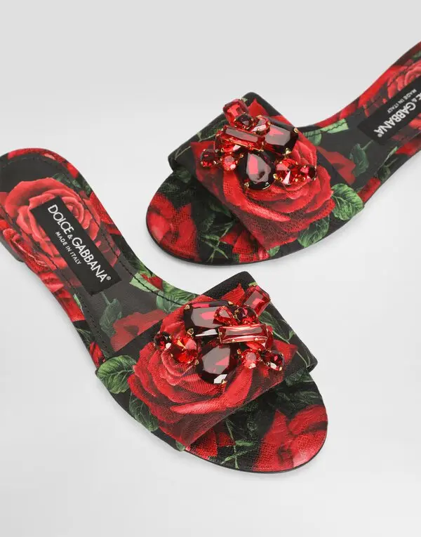 Dolce & Gabbana Rose-print Brocade Flat Slides - Multicolor