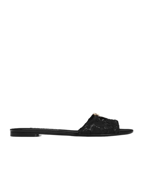 Dolce & Gabbana Lace Flat Slides - Black