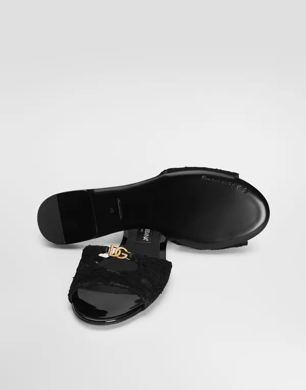 Dolce & Gabbana Lace Flat Slides - Black