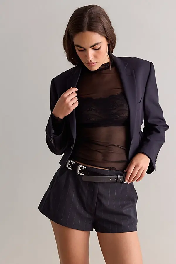 Only Hearts Tulle Purled Mock Neck Top - Black