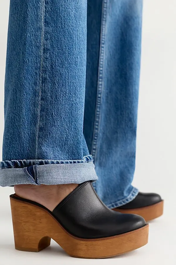 Free People Hudson Wedge Clogs - Black Leather