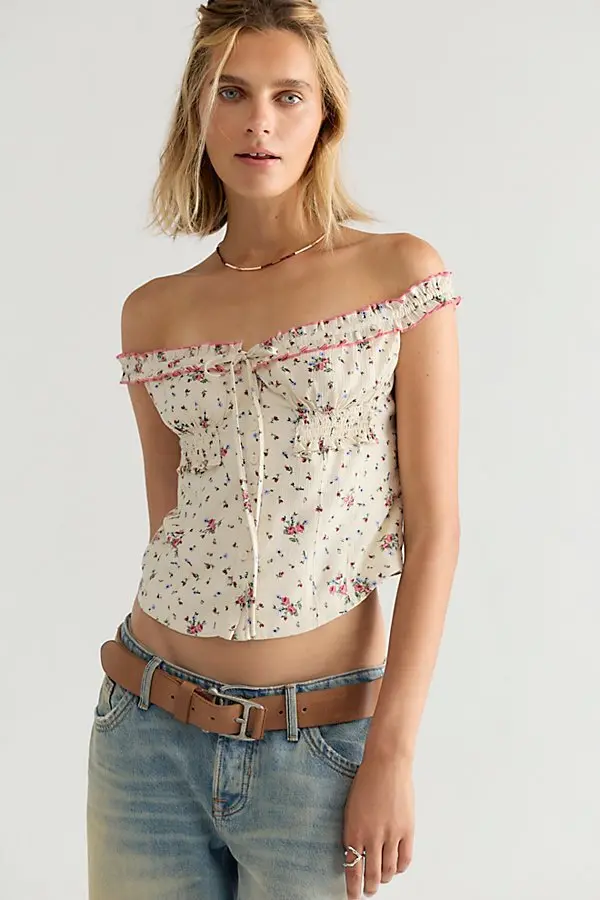 Free People Jesse Off-the-shoulder Floral Top