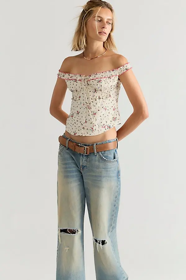 Free People Jesse Off-the-shoulder Floral Top