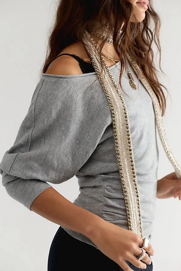 Free People We The Free Europa Off-the-shoulder Long Sleeve Top - Heather Grey