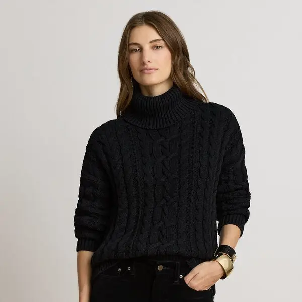 Ralph Lauren Cable-knit Cotton Turtleneck Sweater - Black