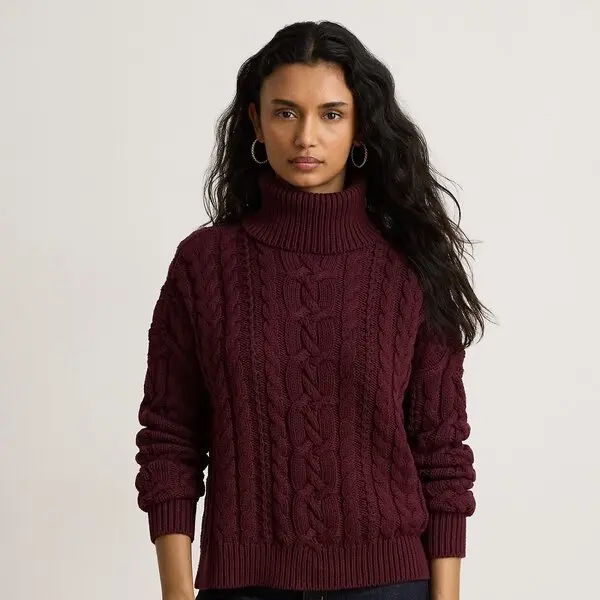 Ralph Lauren Cable-knit Cotton Turtleneck Sweater - Dark Garnet