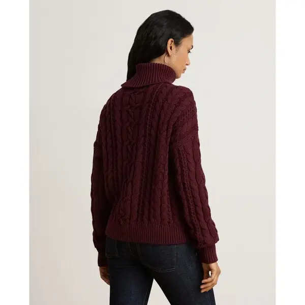 Ralph Lauren Cable-knit Cotton Turtleneck Sweater - Dark Garnet