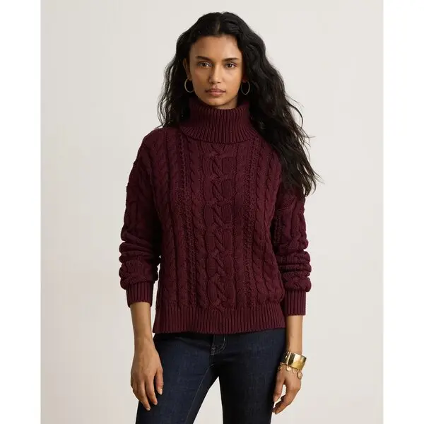 Ralph Lauren Cable-knit Cotton Turtleneck Sweater - Dark Garnet