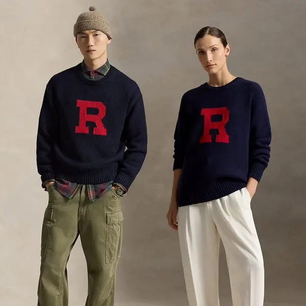 Ralph Lauren Relaxed Fit Wool Letter Sweater - Navy Combo