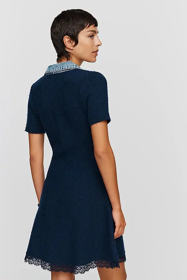 Maeve Knit Denim And Lace Mini Dress