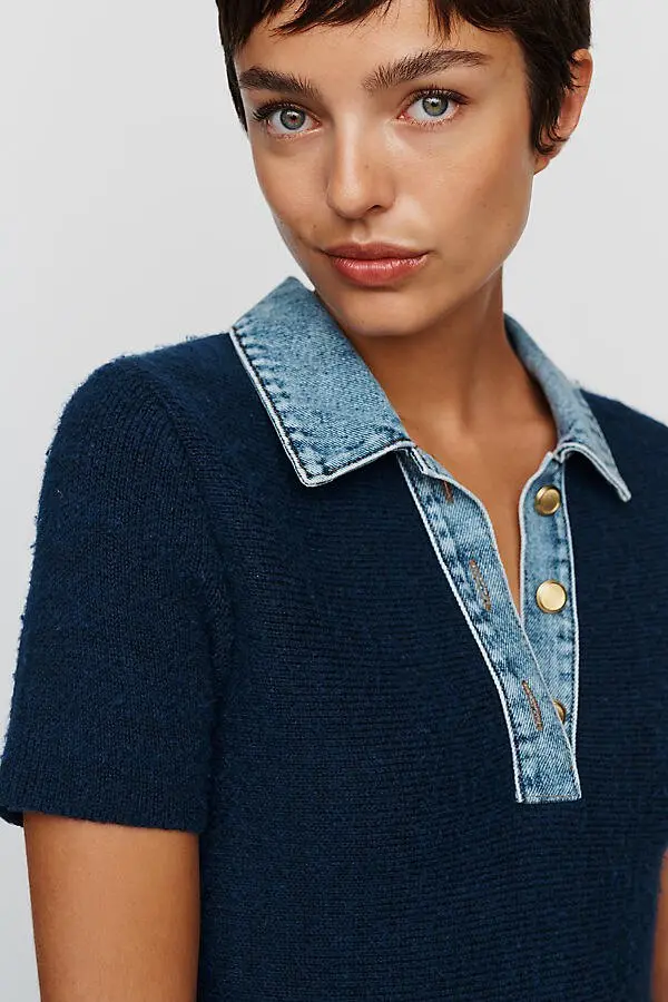 Maeve Knit Denim And Lace Mini Dress