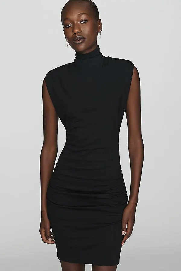Maeve Mock-neck Ruched Mini Dress