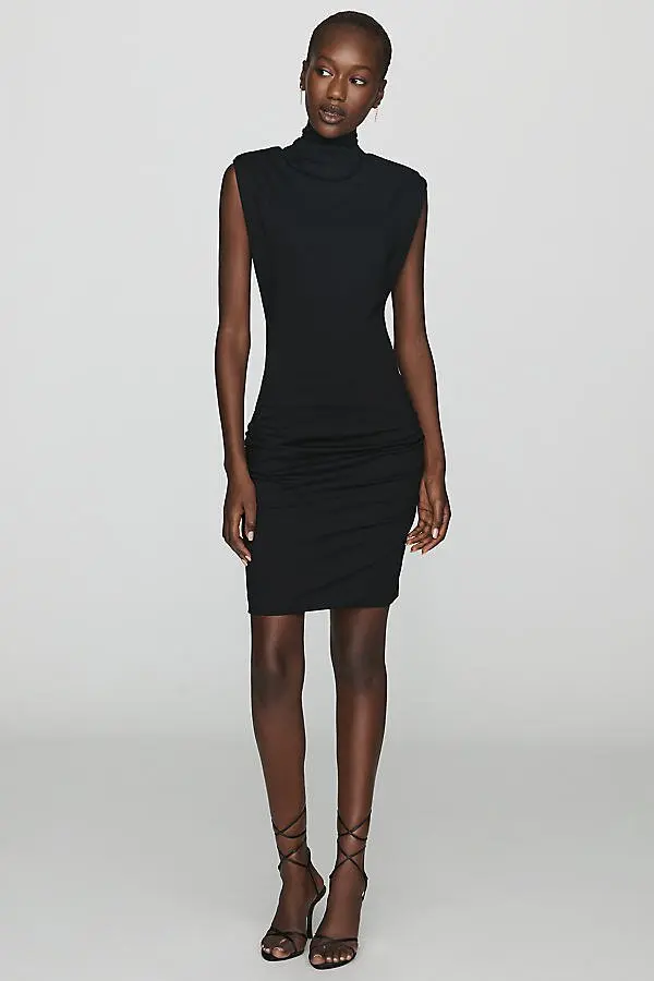 Maeve Mock-neck Ruched Mini Dress