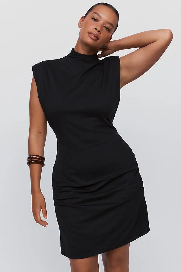 Maeve Mock-neck Ruched Mini Dress