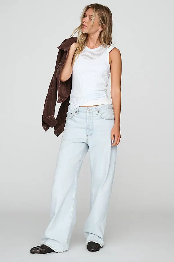 Anthropologie Sheer Ribbed Tank Top - Light Blue
