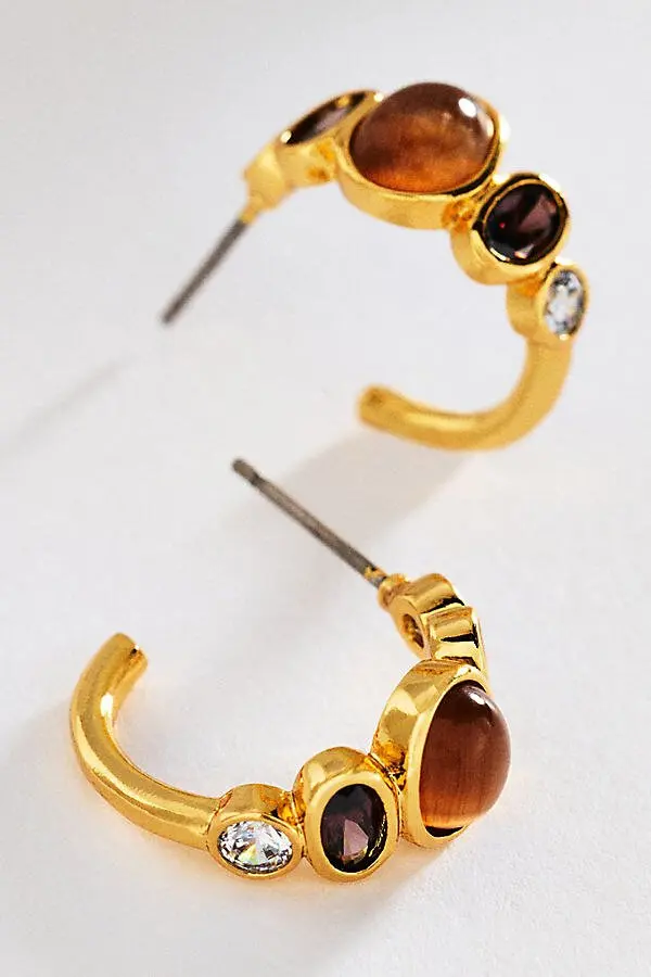 Anthropologie Stone Hoop Earrgs - Brown