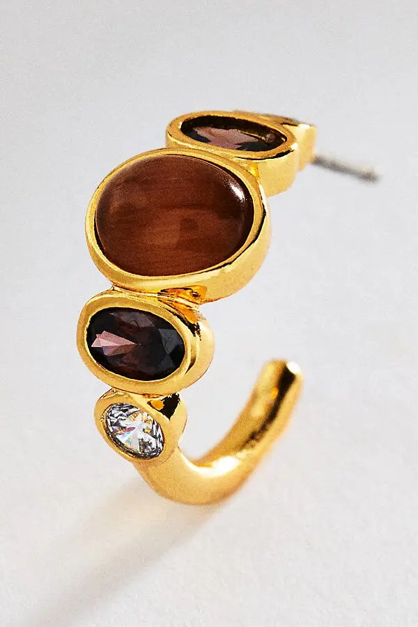 Anthropologie Stone Hoop Earrgs - Brown
