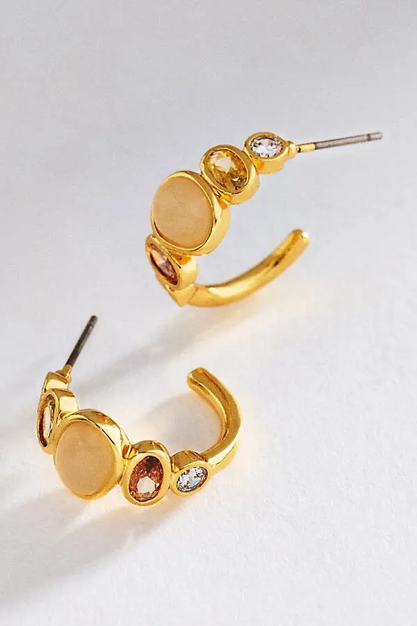 Anthropologie Stone Hoop Earrgs - Pearl