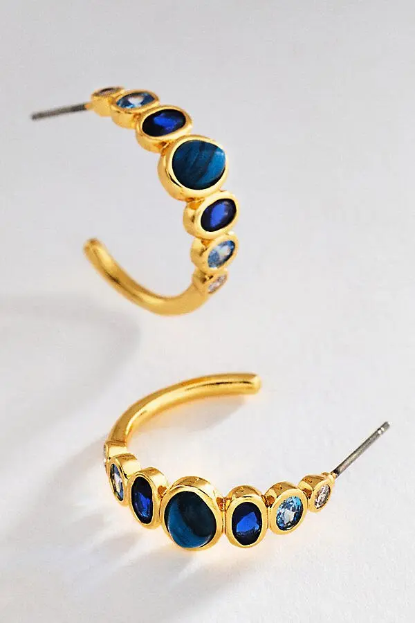 Anthropologie Stone And Crystal Hoop Earrings - Blue